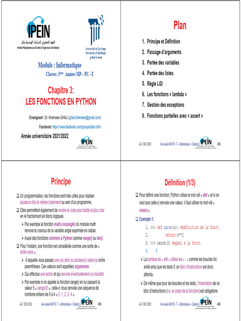 1ere - Chapitre3 - Les Fonctions en Python - v1.0 - Imprimable | PDF