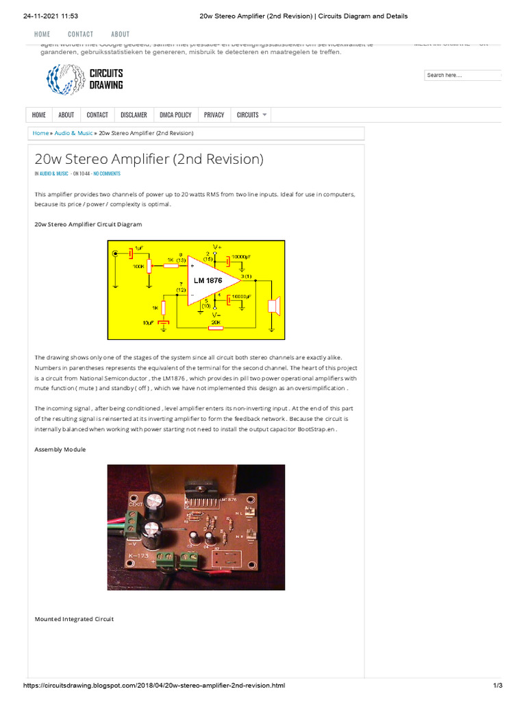 20w Stereo Amplifier (2nd Revision) - Circuits Diagram and Details ...
