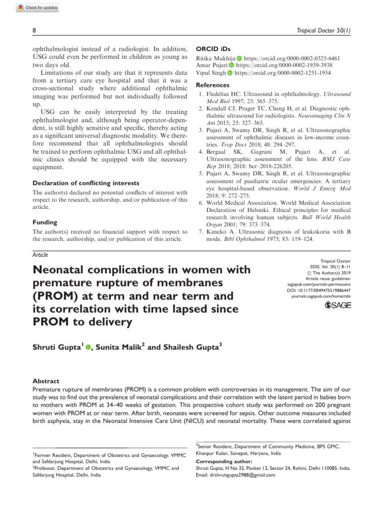 Gupta Et Al 2019 Neonatal Complications in Women With Premature Rupture ...