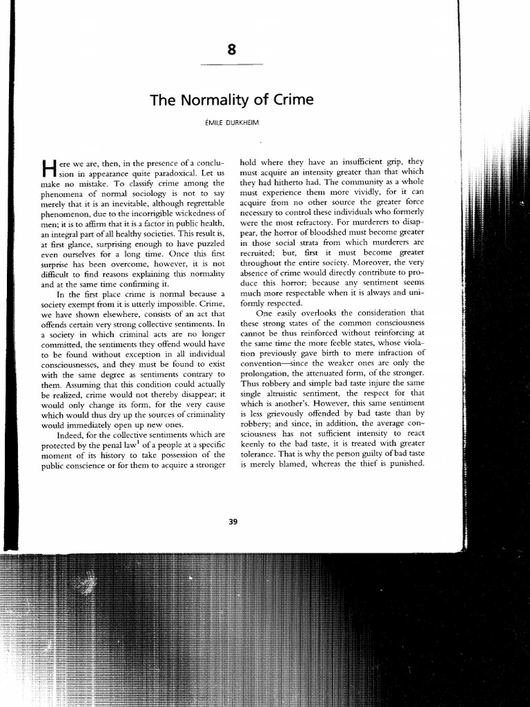 The Normality of Crime - Emile Durkheim | PDF