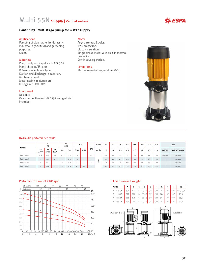 Espa - Multi 55 | PDF | Pump | Equipment