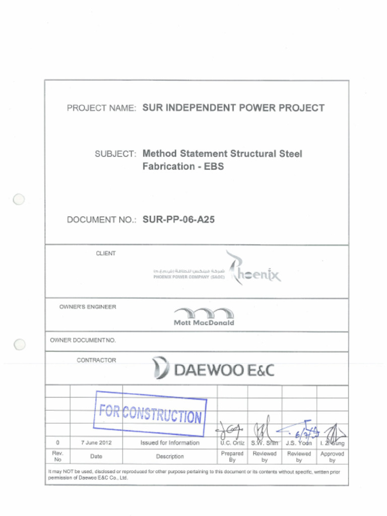 SUR-PP-06-A25IFI - R0 - Method Statement Structural Steel Fabrication - EBS | PDF