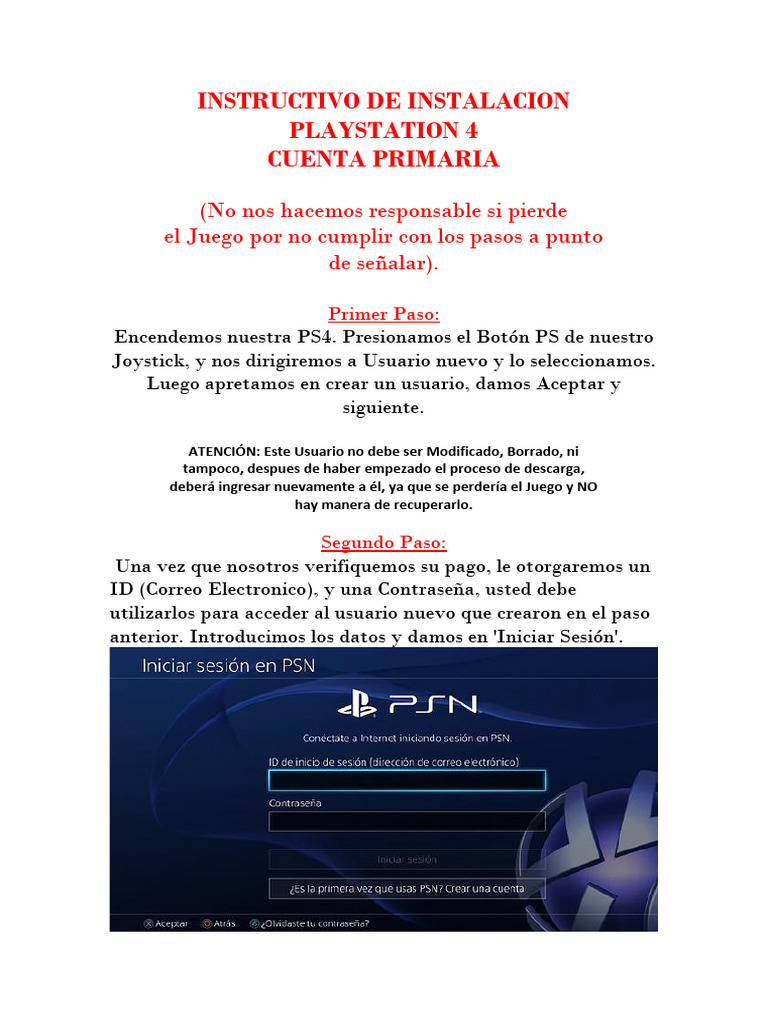 INSTRUCTIVO DE INSTALACION juego ps4.pdf | PDF