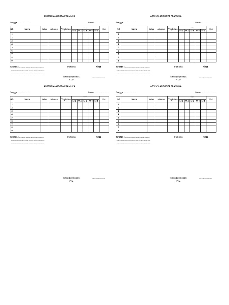 Contoh Absensi Anggota Pramuka | PDF