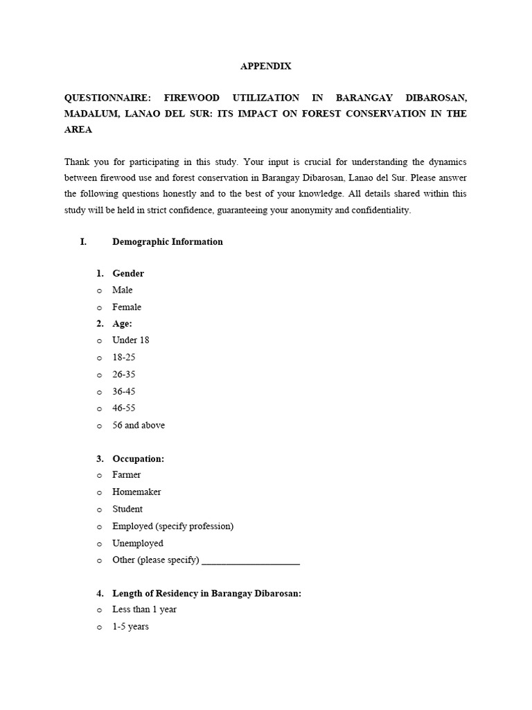 APPENDIX (Questionnaire) | PDF | Science & Mathematics