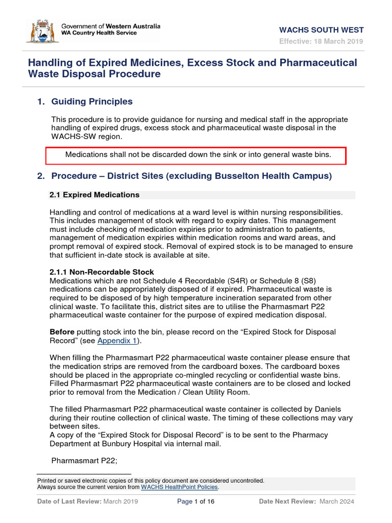 Handling of Expired Medicines Excess Stock and Pharmaceutical Waste ...