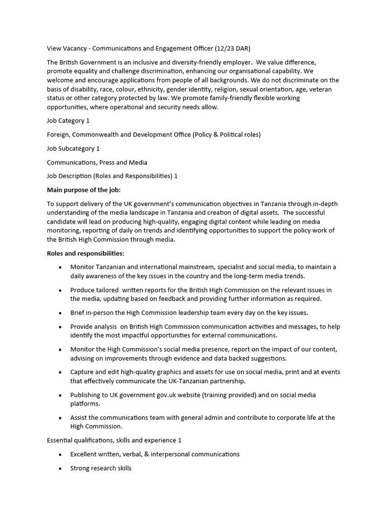 Comms Vacancy | PDF