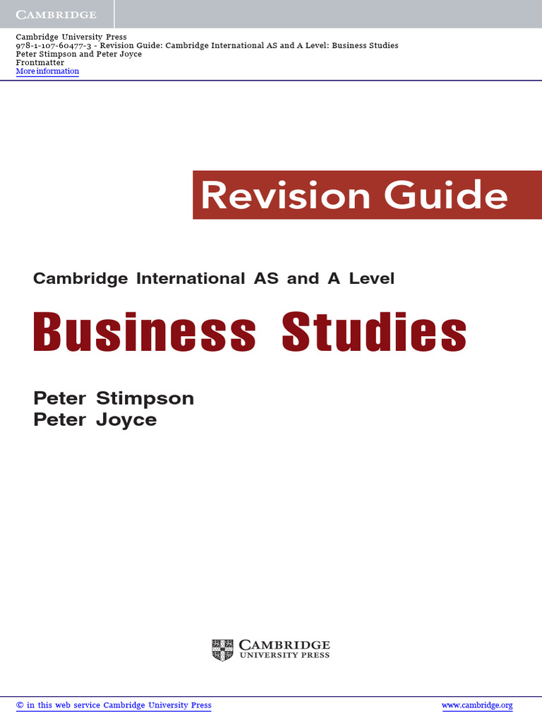 Business Studies. Revision Guide. Peter Stimpson Peter Joyce. Cambridge ...