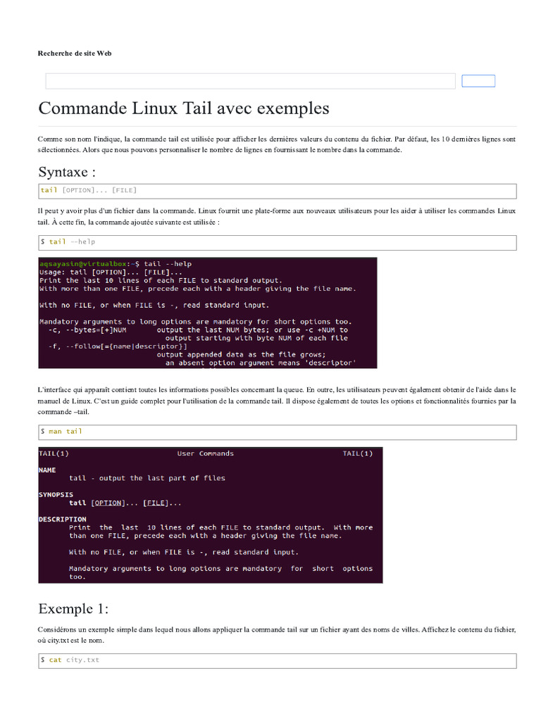 Commande Linux Tail avec exemples | PDF