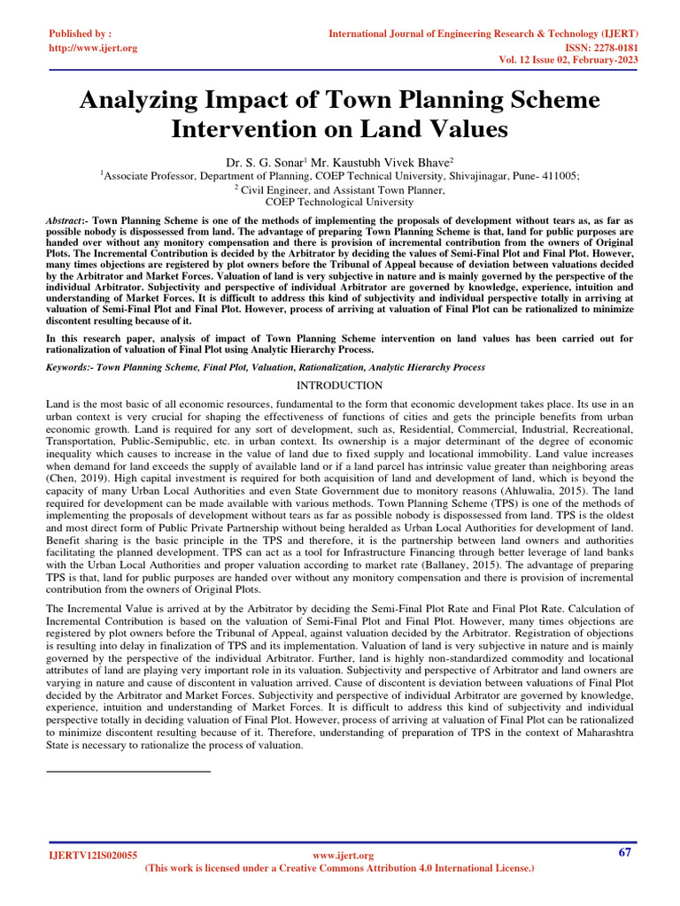 Analyzing Impact of Town Planning Scheme Intervention On Land Values ...