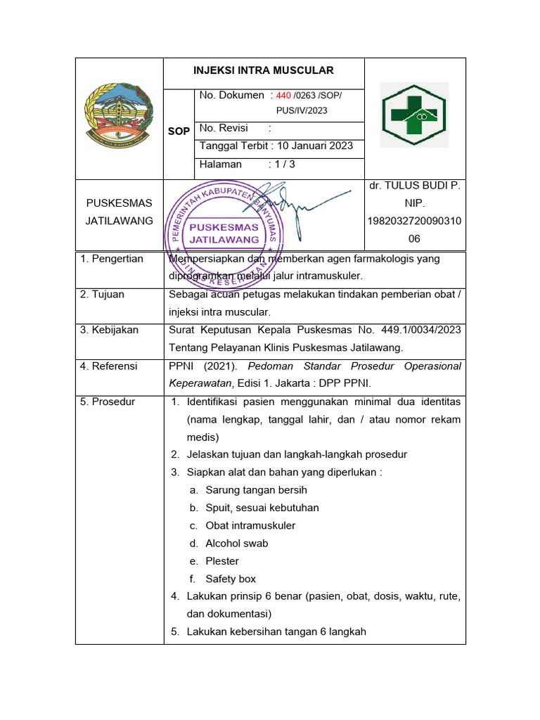 Sop Injeksi Intra Muscular | PDF | Kesehatan Holistik | Sains & Matematika