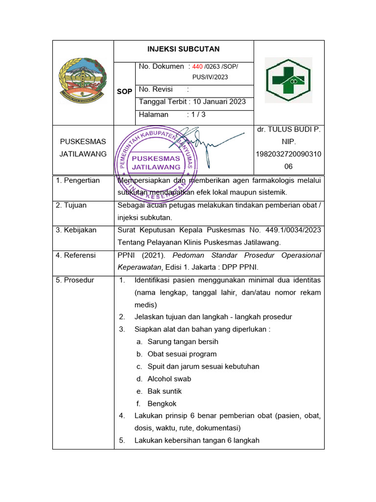 Sop Injeksi Subcutan | PDF
