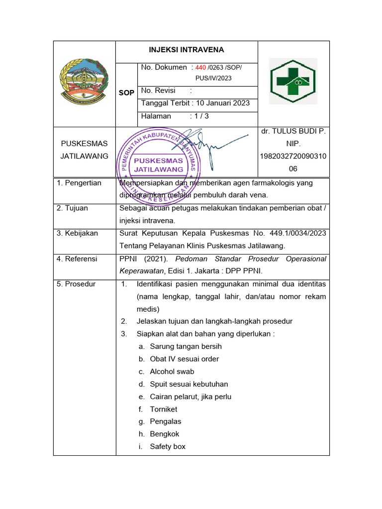 Sop Injeksi Intravena | PDF