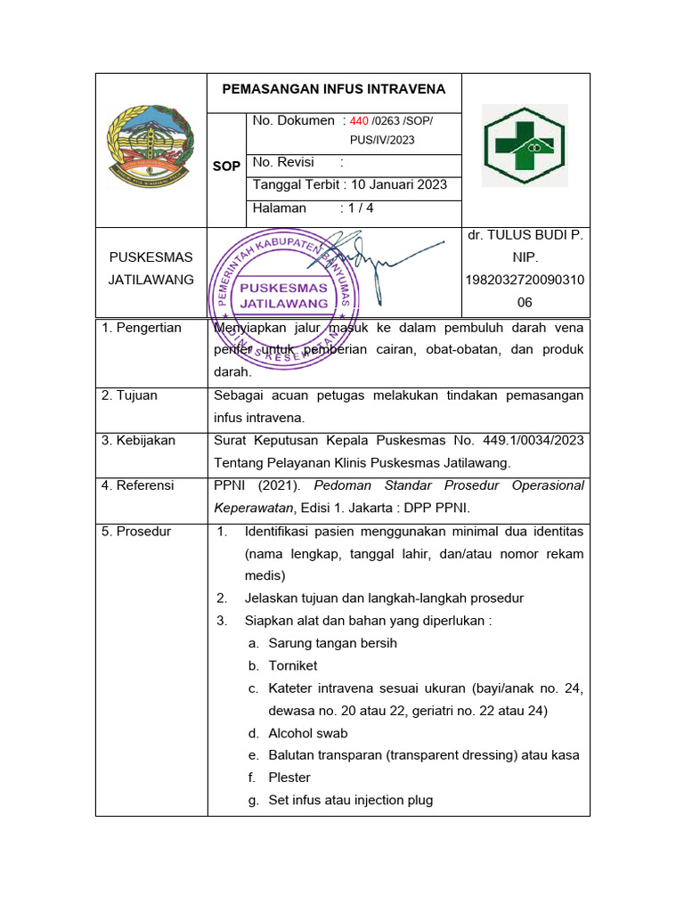 Sop Pemasangan Infus Intravena | PDF