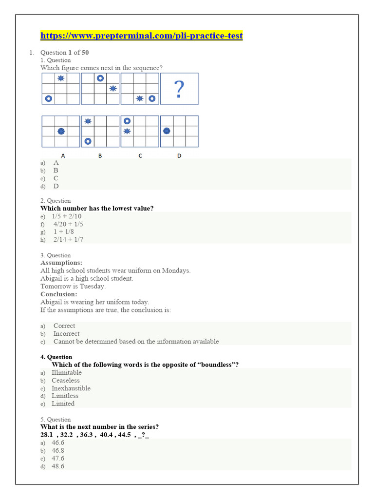 PLI Practice Test Questions | PDF
