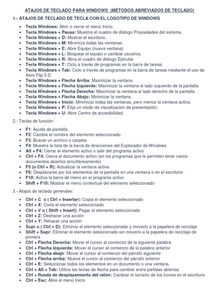Atajos de Teclado en Windows | PDF | Ventana (informática) | Microsoft ...