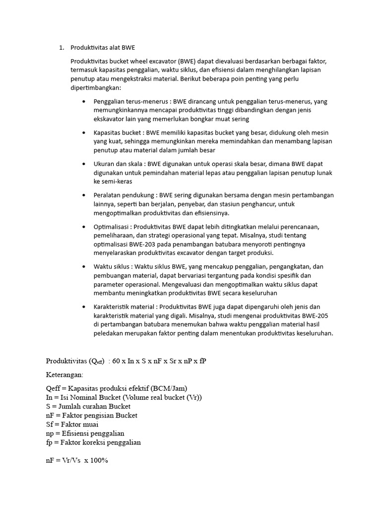 Produktivitas Alat BWE | PDF