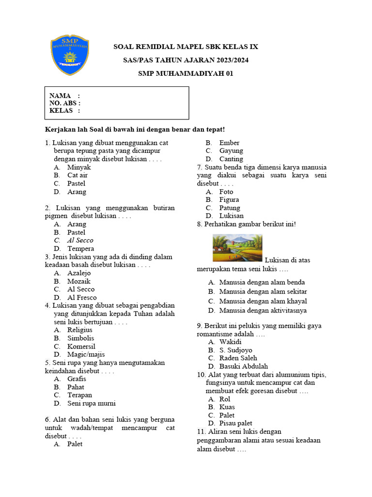 Soal Remidial Mapel SBK Kelas Ix | PDF