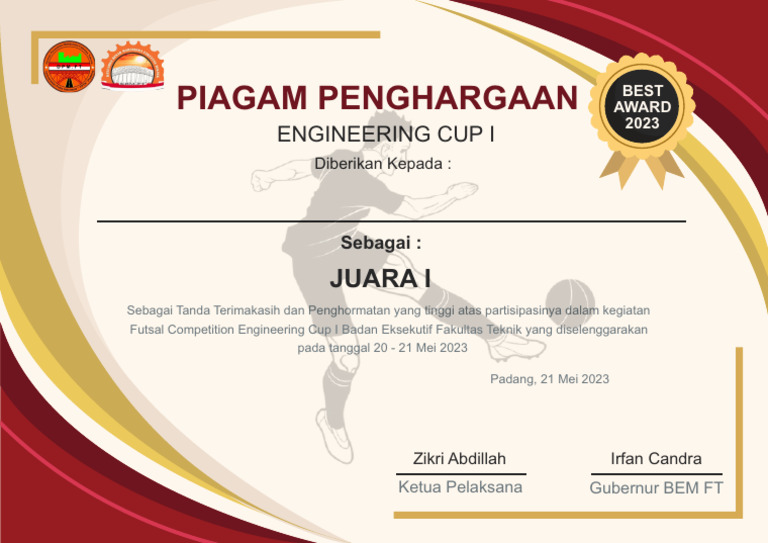 Piagam Juara I Futsal 2023 | PDF