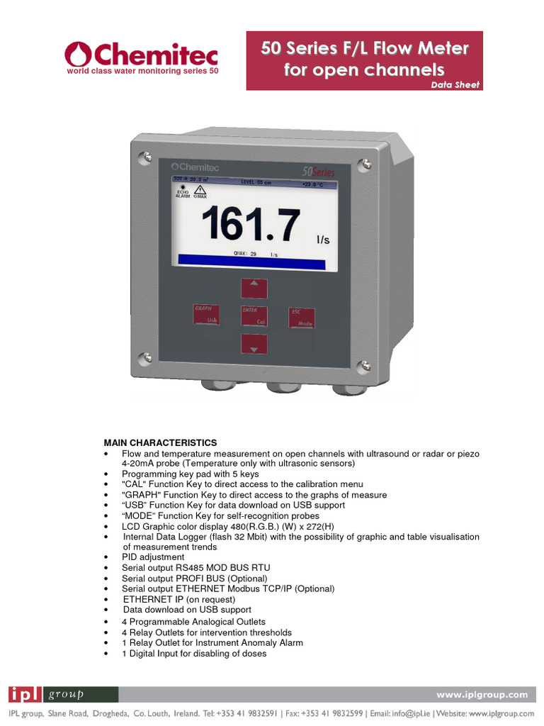 IPL-50Series F - L Flow Meter For Open Channels ENG | PDF | Computer Data Storage | Flow Measurement
