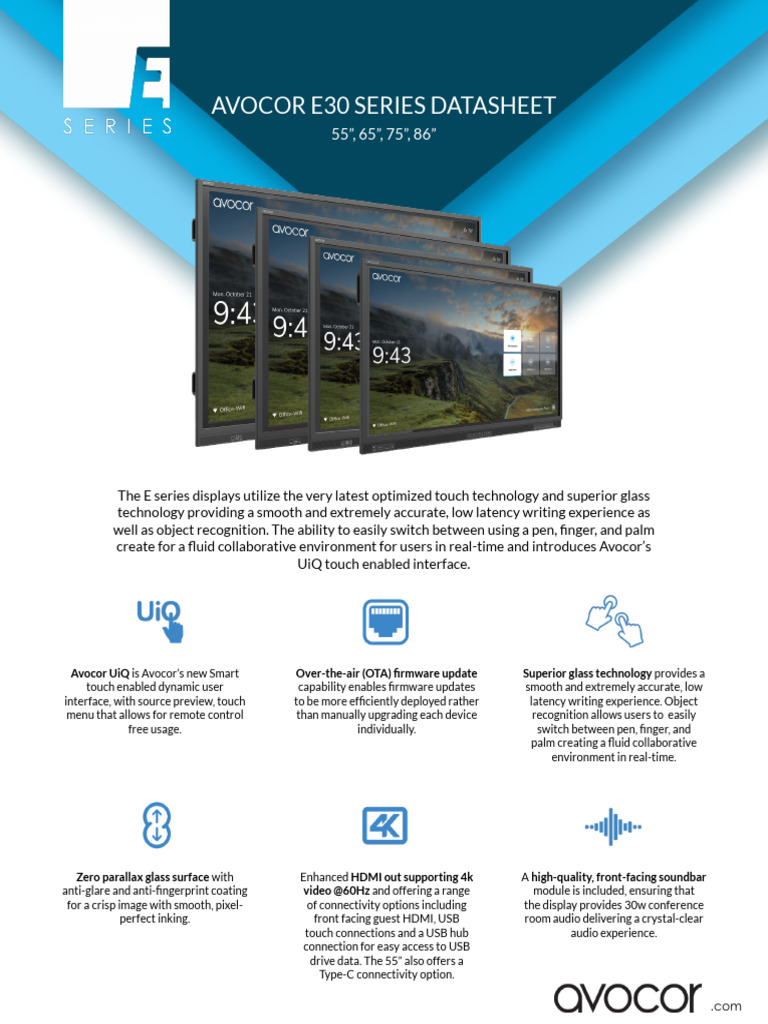 Avocor AVE 30 A Series Datasheet Final 2022 ENGLISH | PDF | Usb | Hdmi