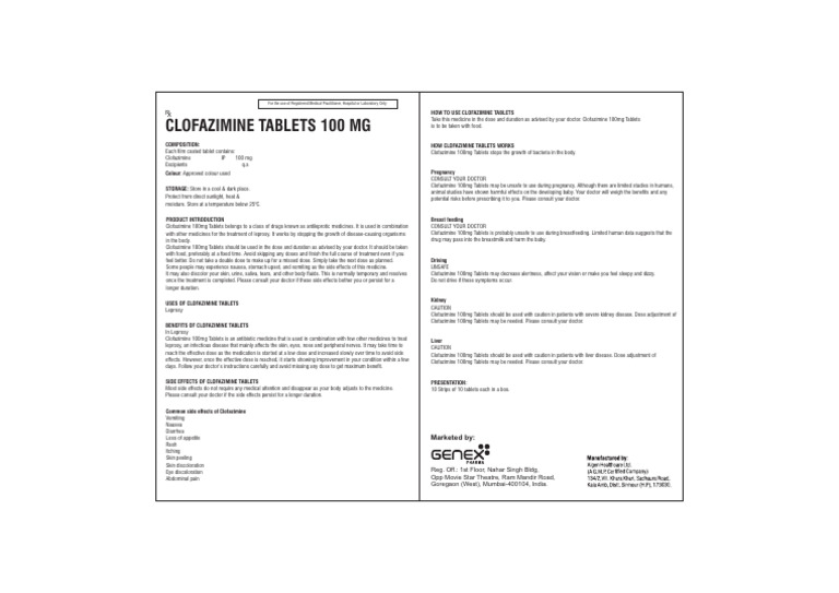 Leaflet - Clofazimine Tablets 100mg | PDF | Leprosy | Breastfeeding
