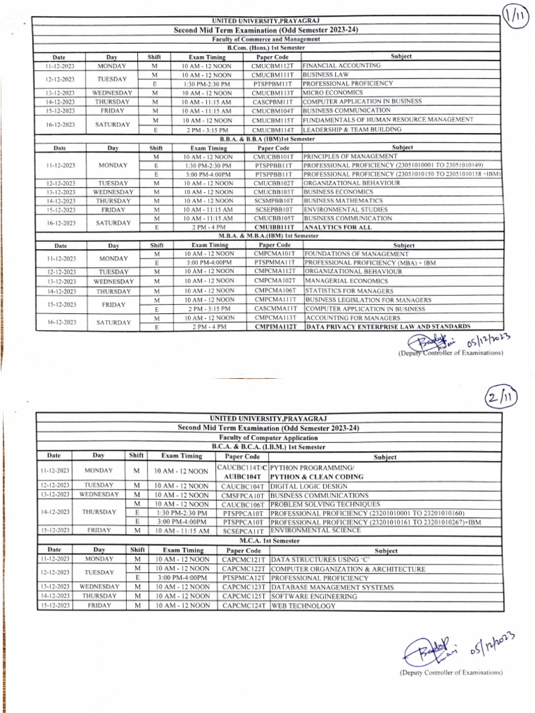2nd Mid Term Exam Schedule For 1st Sem 2023-24 | PDF 2nd Mid Term Exam Schedule For 1st Sem 2023-24 | PDF