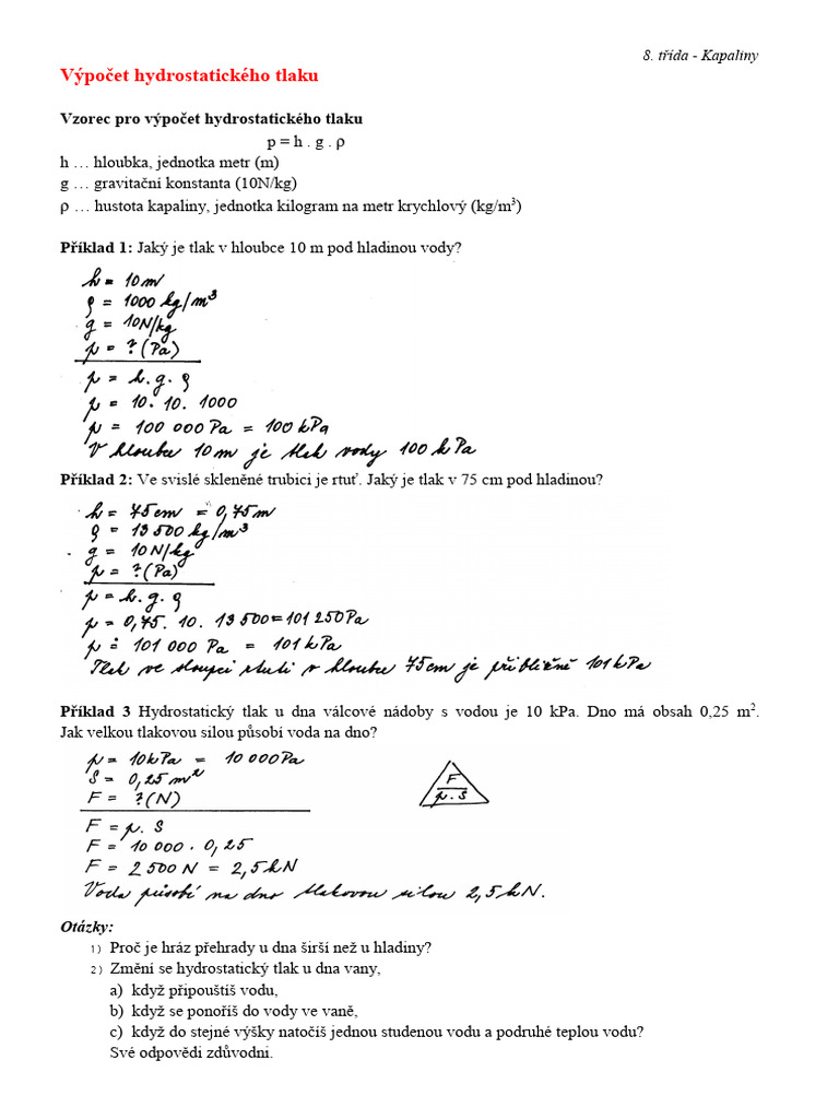 Tlak - Příklady | PDF