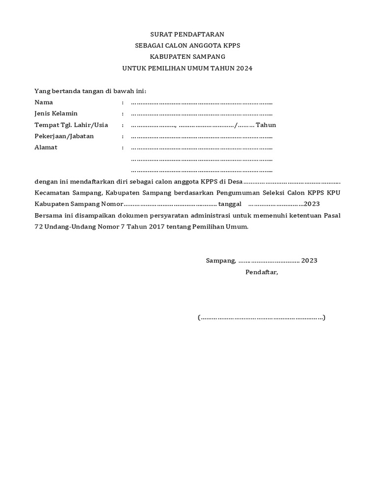 Surat Pendaftaran KPPS | PDF