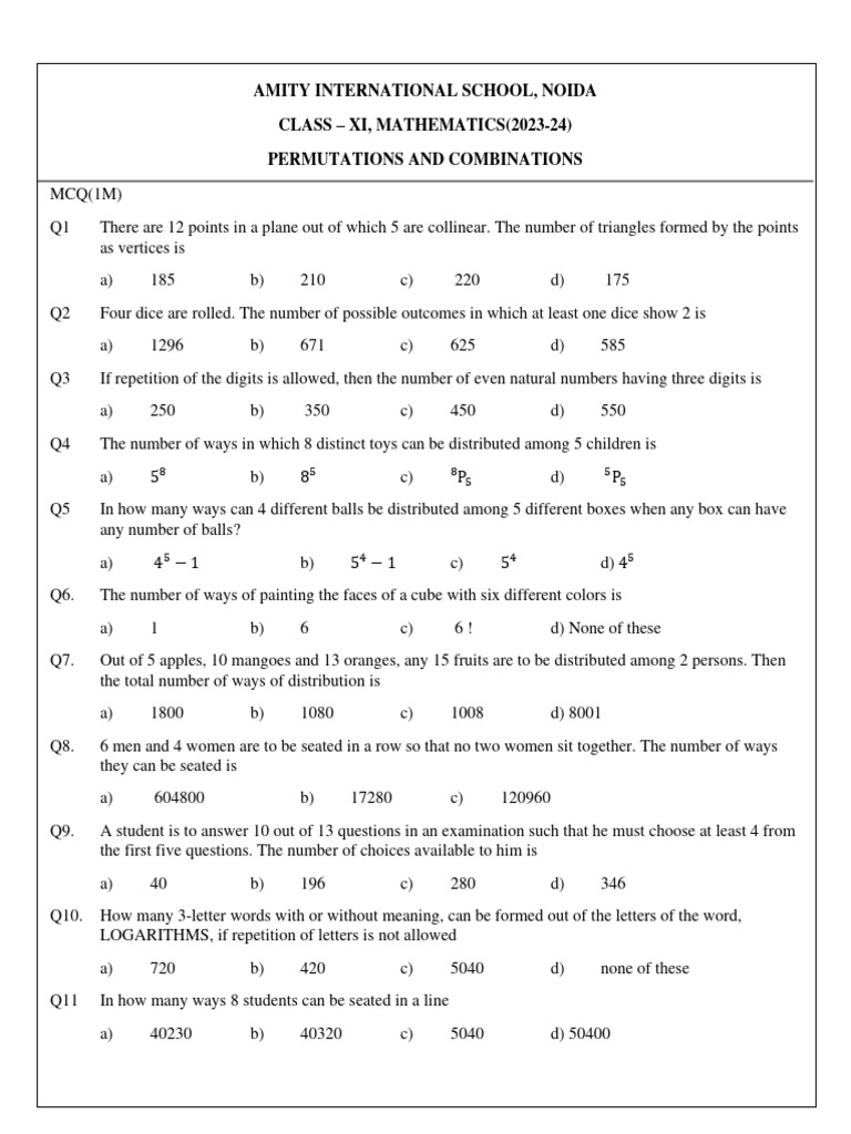 Amity International School, Noida CLASS - XI, MATHEMATICS (2023-24 ...