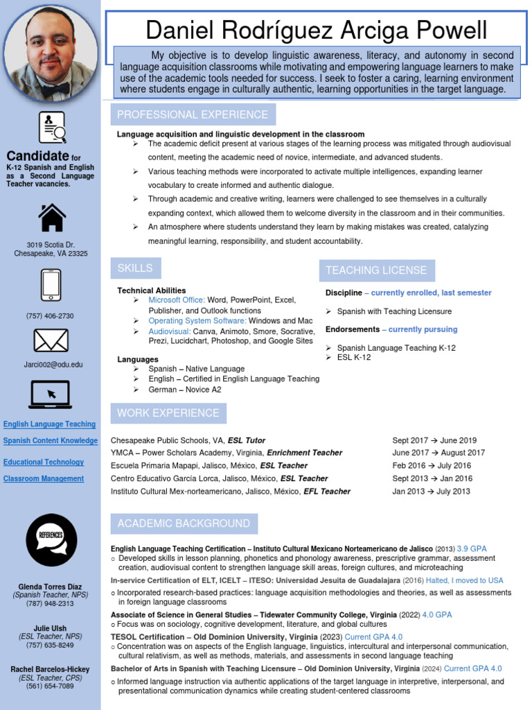 Daniel Arciga: ESL & Spanish Educator | PDF | English As A Second Or ...