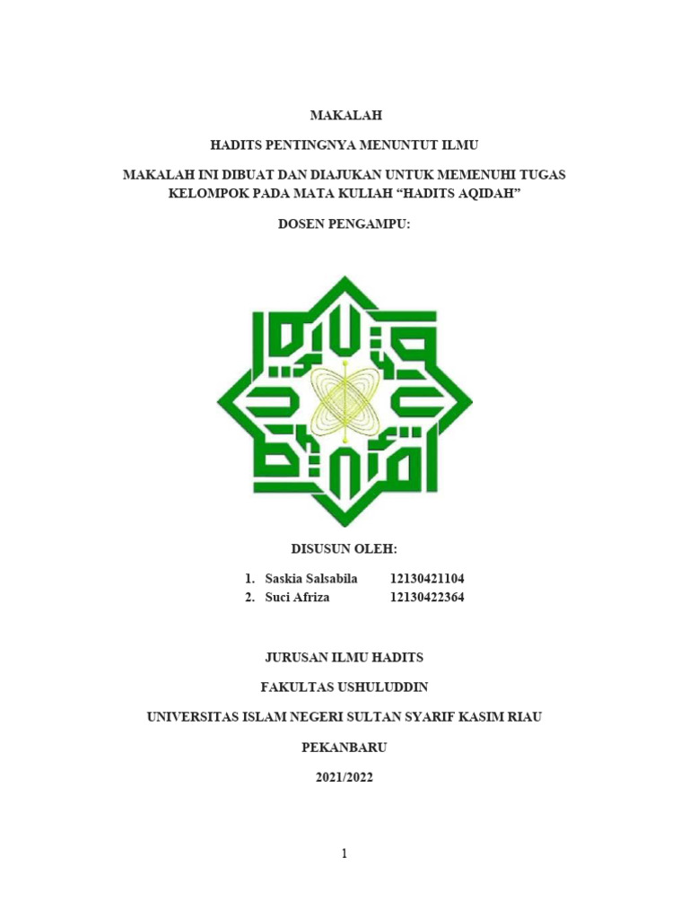 Makalah Hadist Aqidah | PDF | Karier & Perkembangan | Ilmu Sosial