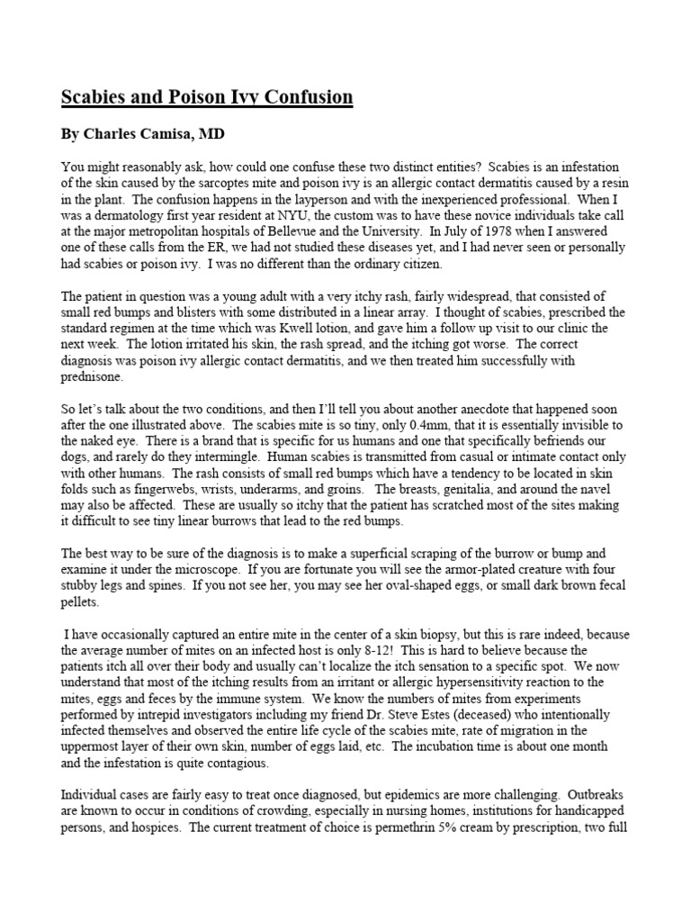 Scabies and Poison Ivy | PDF