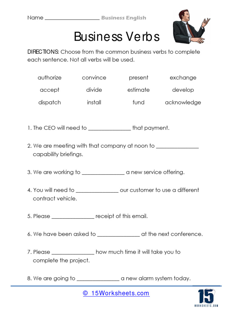Business Verbs: DIRECTIONS: Choose From The Common Business Verbs To ...