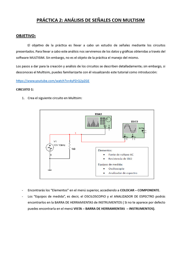 Práctica - Análisis de Señales Con Multisim | PDF