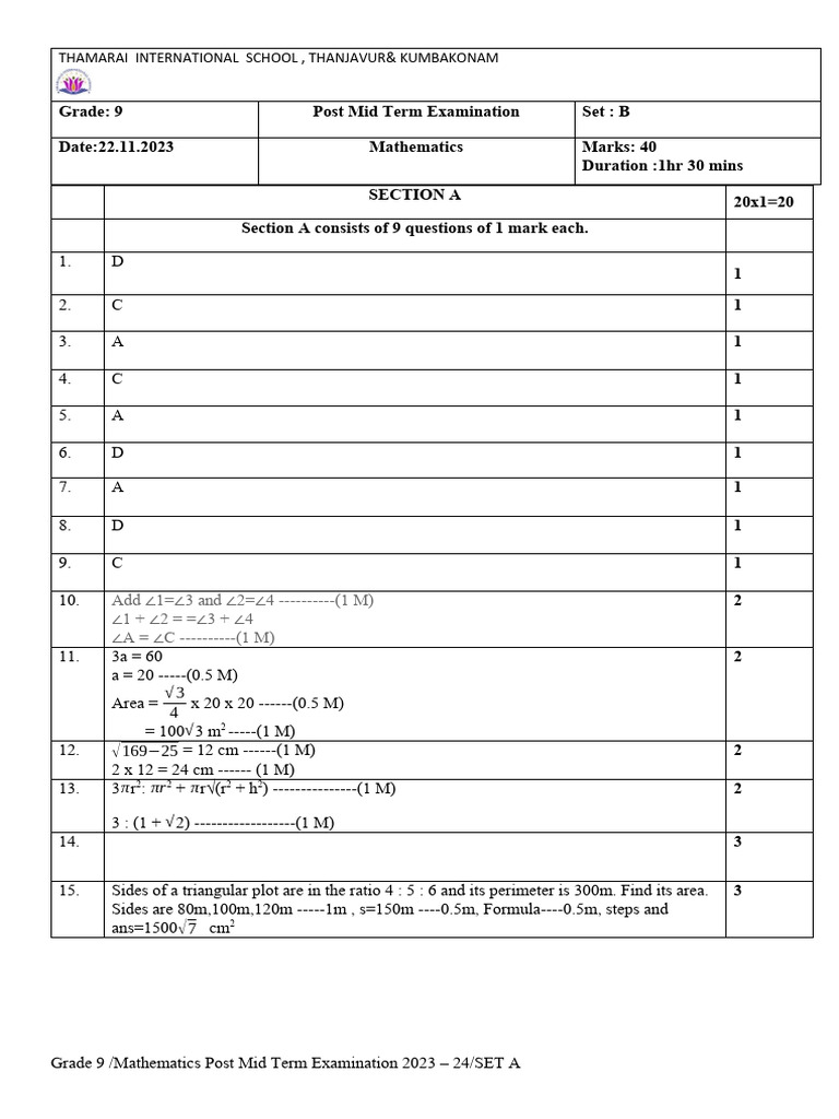 Grade 9 Math Exam 2023 - Set B | PDF | Physical Quantities | Quantity