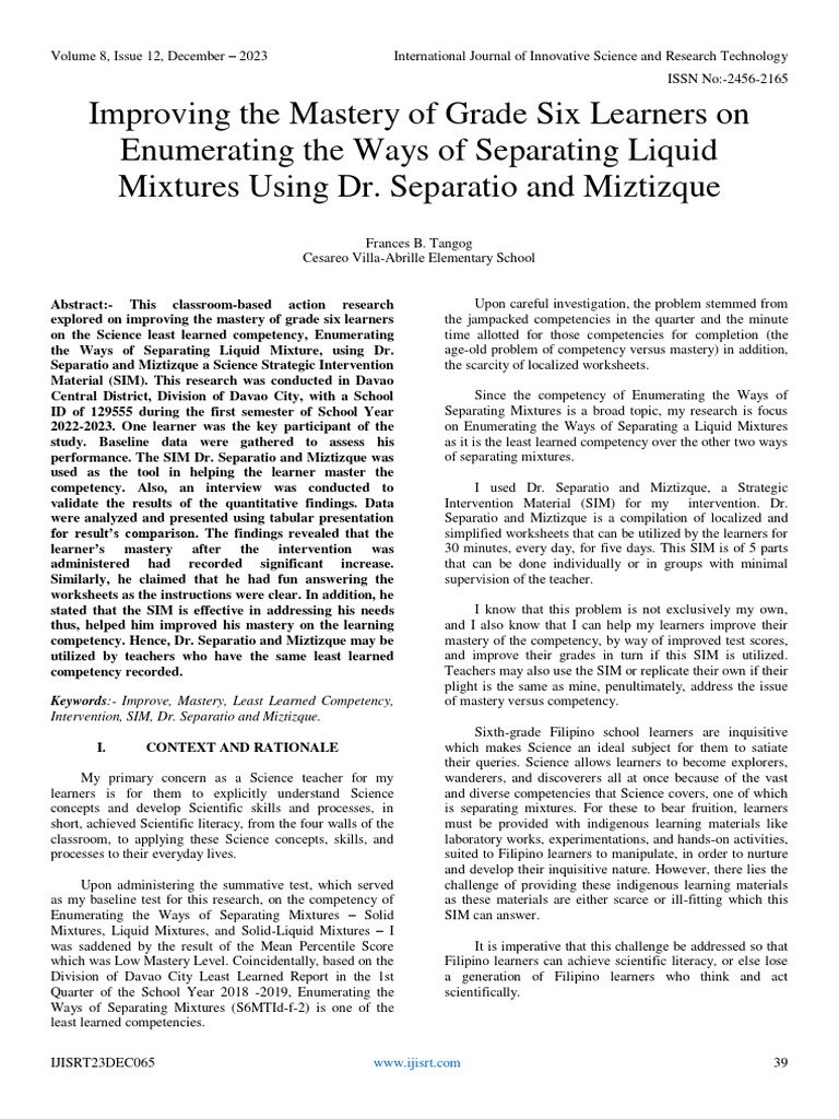 Improving the Mastery of Grade Six Learners on Enumerating the Ways of ...