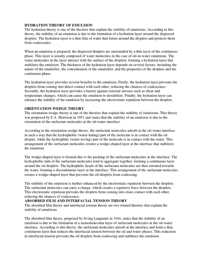 Theories of Dispersion | PDF | Emulsion | Surfactant