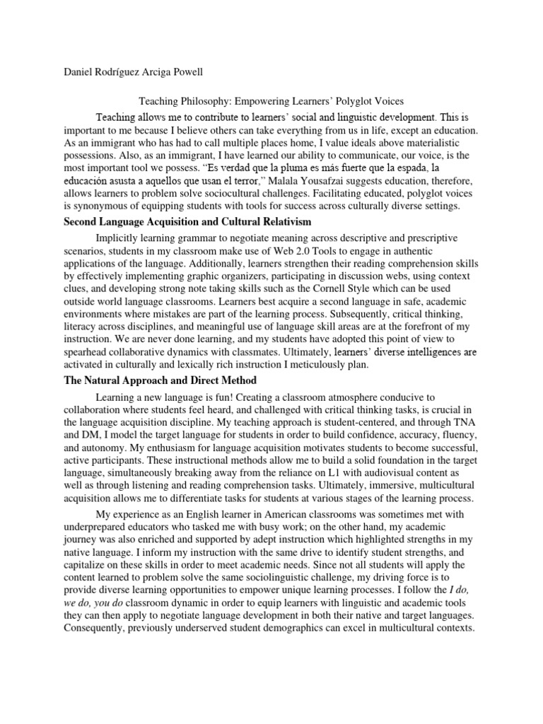 Teaching Philosophy | PDF | Career & Growth | Language Arts & Discipline