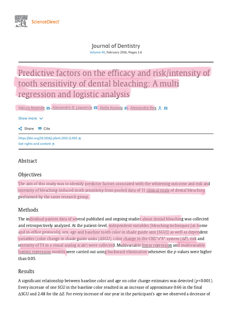 Predictive Factors On The Efficacy and Risk/intensity of Tooth ... Predictive Factors On The Efficacy and Risk/intensity of Tooth ...