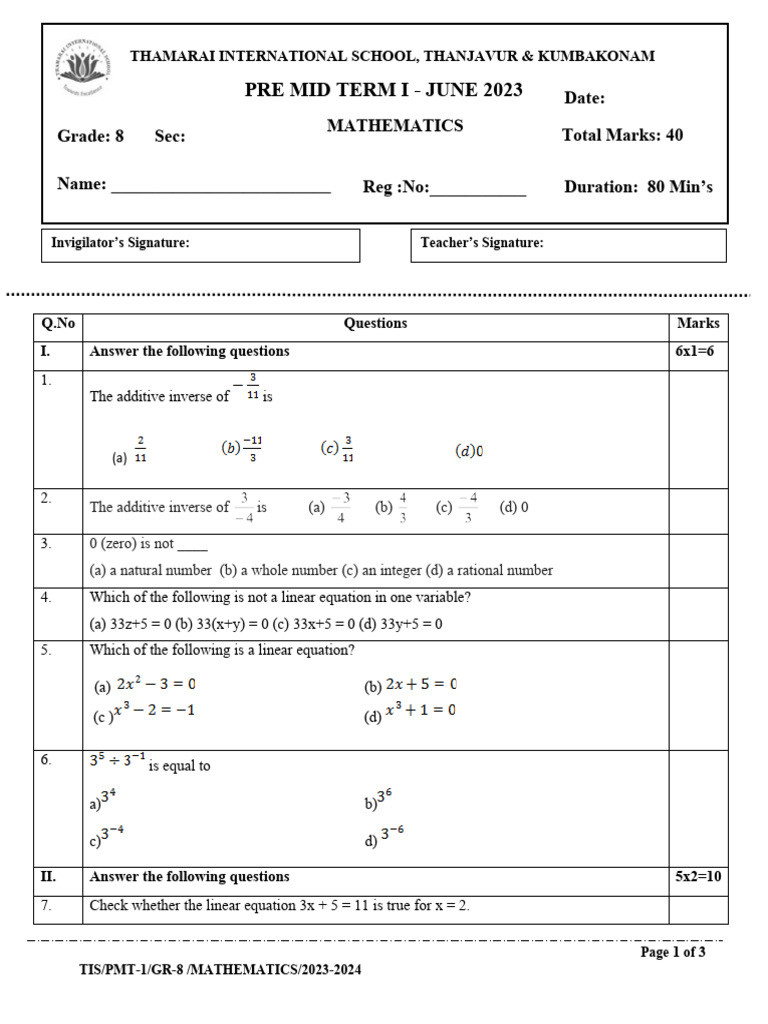 Grade 8 PMT I Qp-set-B | Download Free PDF | Equations | Mathematics