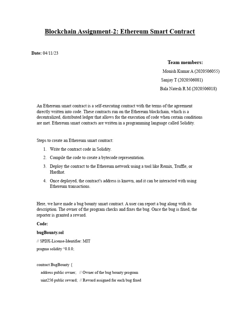 Assignment2 Ethereum Smart Contract | PDF | Software Engineering | Computer Programming