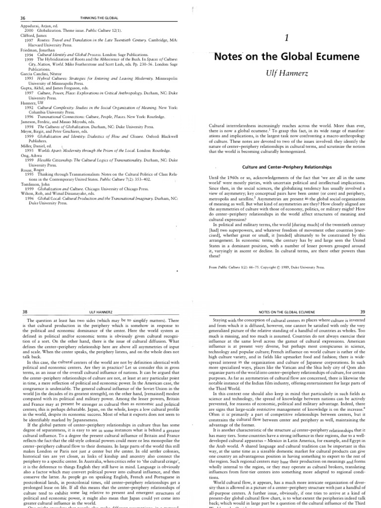 Notes On The Global Ecumene | PDF