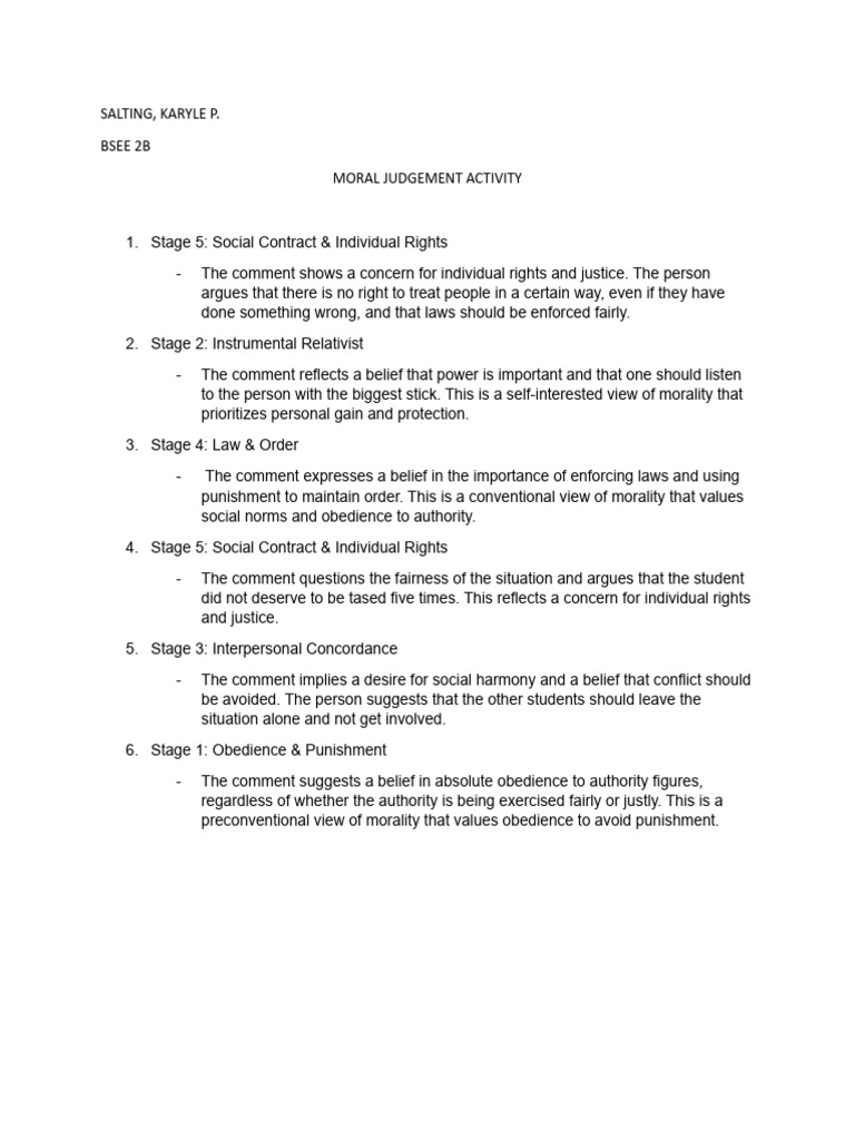 Moral Judgement Activity | PDF