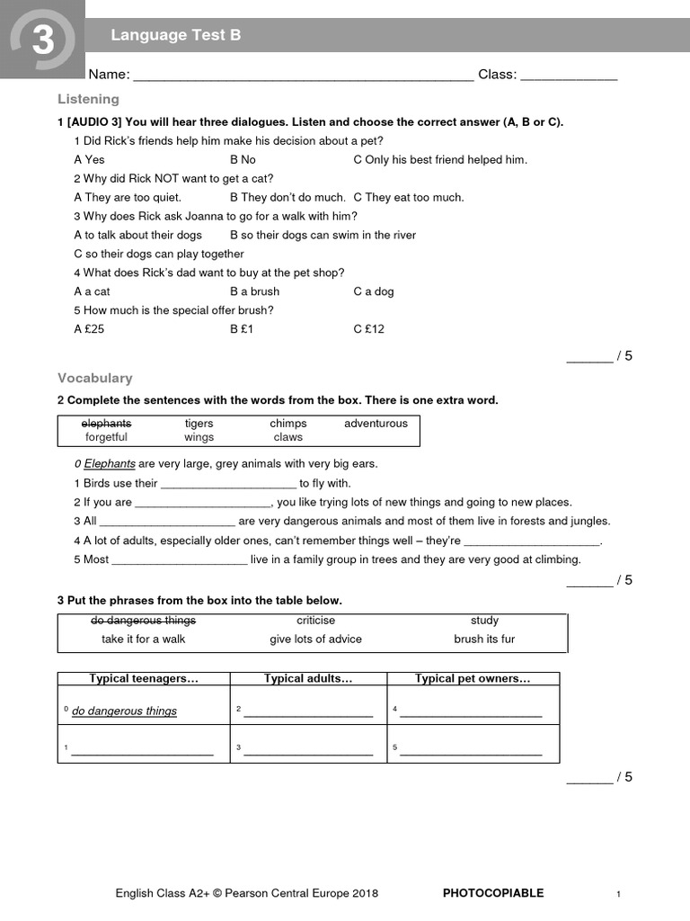 ECA2+ - Tests - Language 3B - 2018 | PDF
