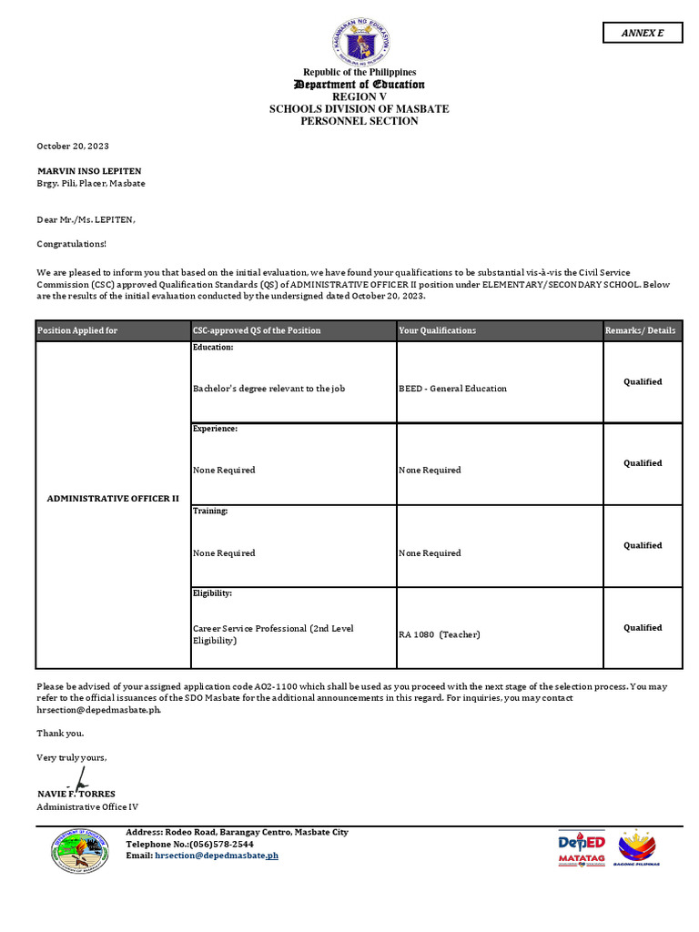 Administrative Officer II Qualification Notice | PDF