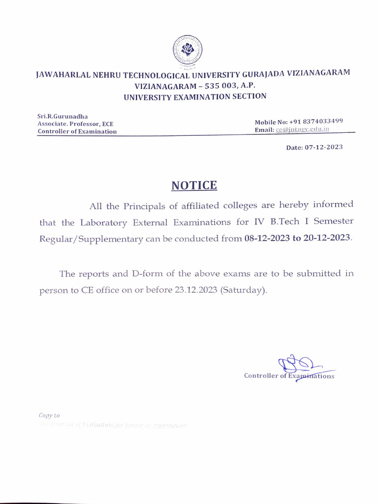 IV BTech I Sem Lab Circular Dec-2023 | PDF
