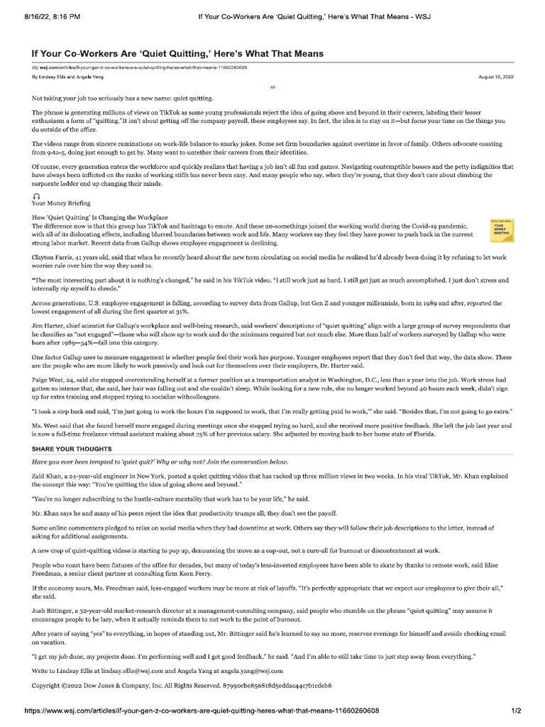 WSJ - Quiet Quitting | PDF