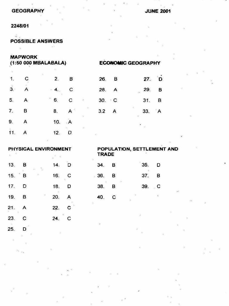 O-Levels Geography 2001 Answers | PDF | Soil | Plate Tectonics