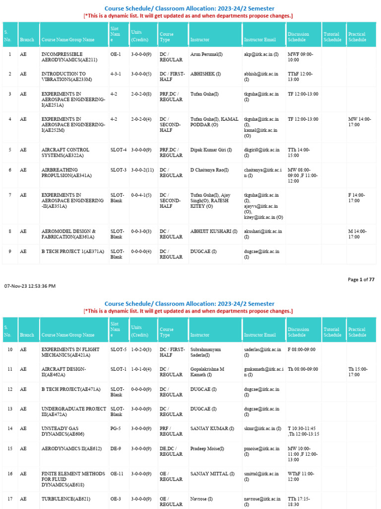 Course Schedule 2023-24-2 | PDF | Engineering | Physical Sciences